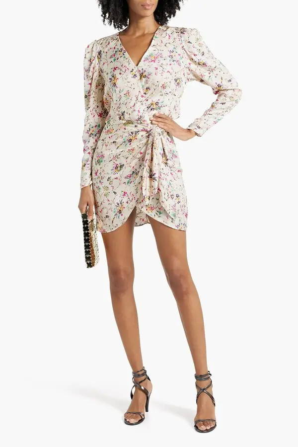 MARANT ETOILE Baikal Printed Mini Wrap Dress - Ecru
