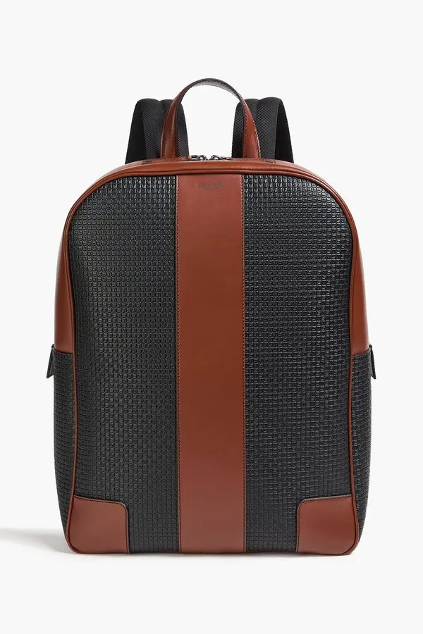SERAPIAN Leather-trimmed Embossed Coated-canvas Backpack