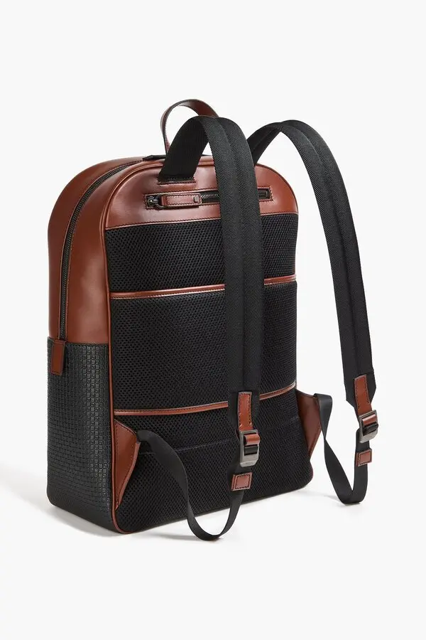 SERAPIAN Leather-trimmed Embossed Coated-canvas Backpack