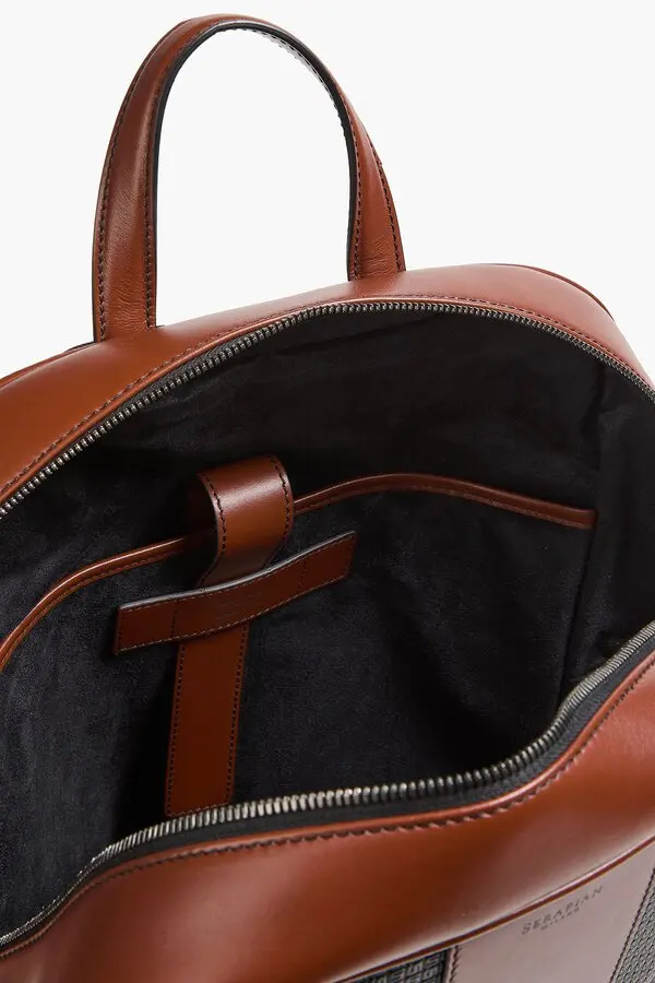 SERAPIAN Leather-trimmed Embossed Coated-canvas Backpack