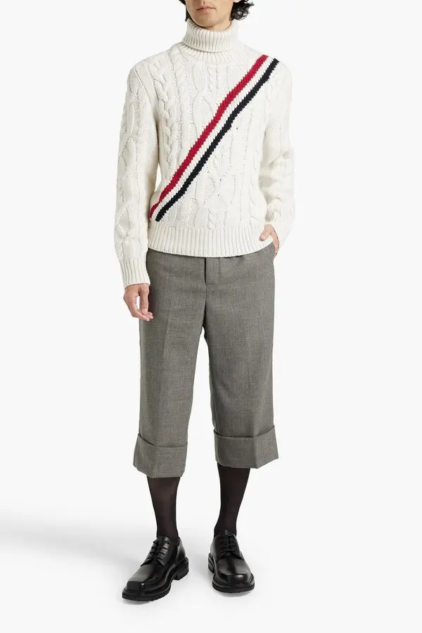 Thom Browne Striped Cable-knit Cashmere Turtleneck Sweater