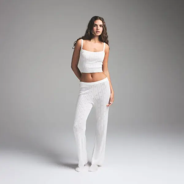 ルームウェア・パジャマ SKIMS LOGO POINTELLE STRAIGHT LEG PANT LOGO POINTELLE BRALETTE | CHERRY BLOSSOM