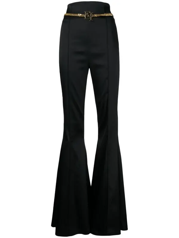 Elisabetta Franchi Flared Trousers With Chain Belt