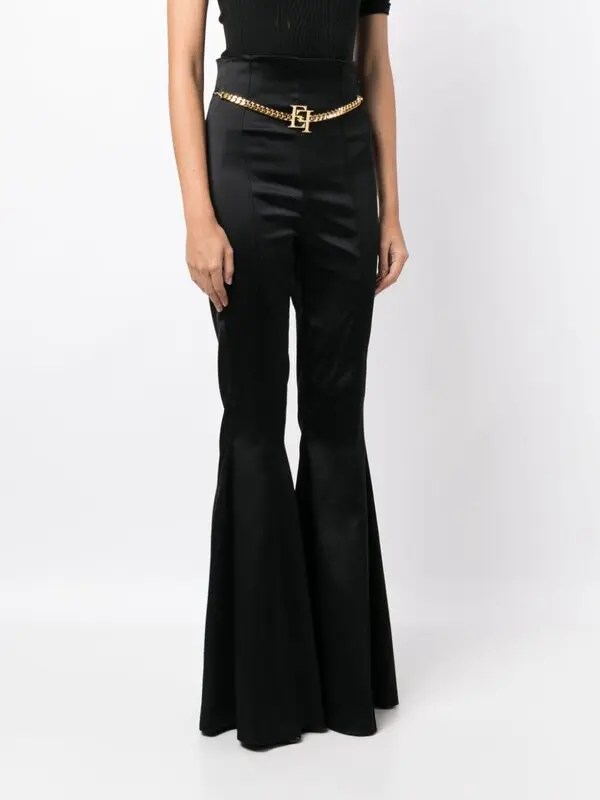 Elisabetta Franchi Flared Trousers With Chain Belt