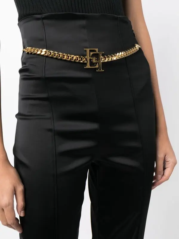Elisabetta Franchi Flared Trousers With Chain Belt