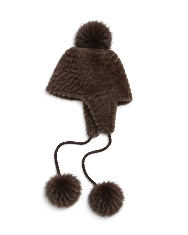 Jocelyn Faux Fur Pom Pom Trapper Hat - Chocolate