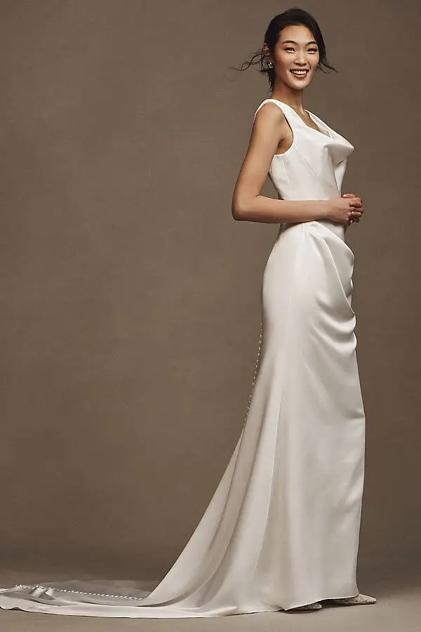 Watters Wtoo Gigi Draped U-neck Column Gown