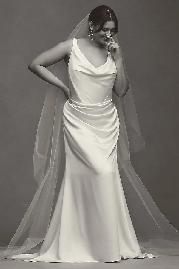 Watters Wtoo Gigi Draped U-neck Column Gown