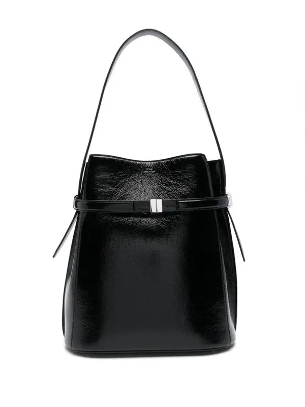 TOTEME Belted Naplack-leather Bucket Bag - Black
