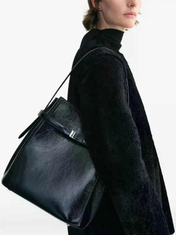 TOTEME Belted Naplack-leather Bucket Bag - Black