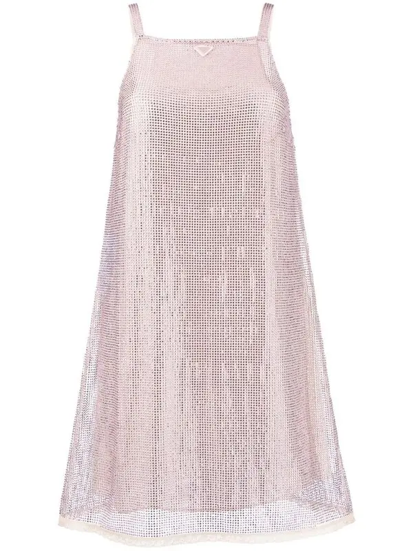 Prada Rhinestone-embellished Mesh Minidress - Pink