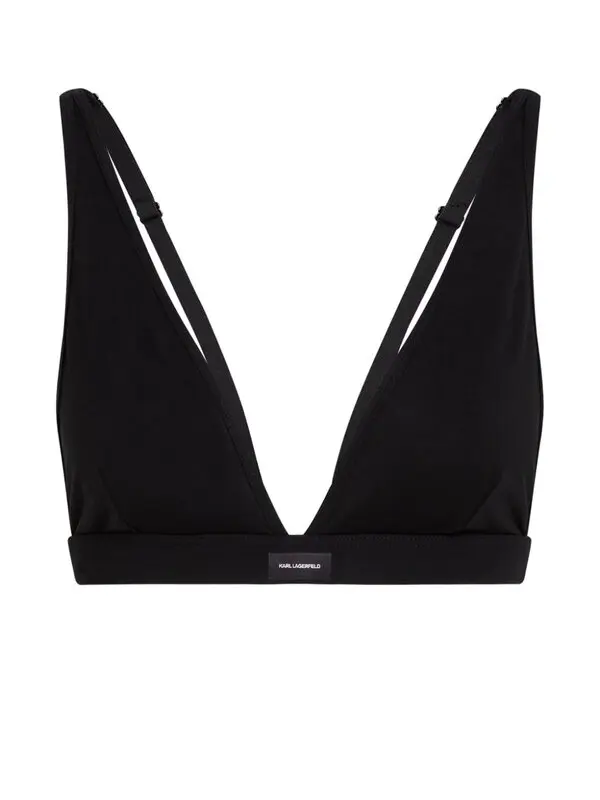 Karl Lagerfeld Essential-logo Plunge Bralette - Black