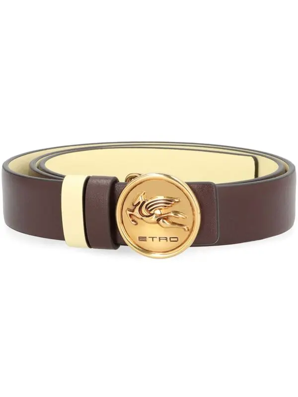 Etro Pegaso Buckle Reversible Leather Belt - Brown