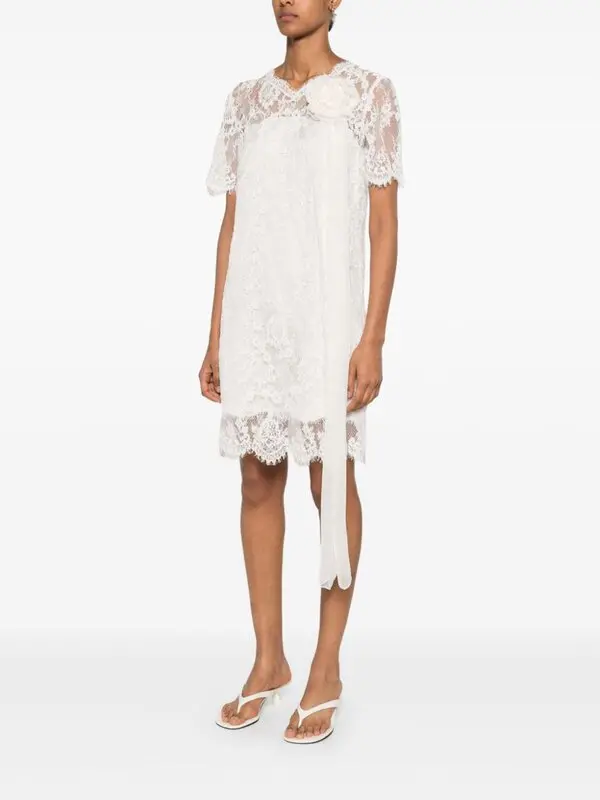 chinese dress ladies Long lingerie-style dress in silk with black and white lace main image 1