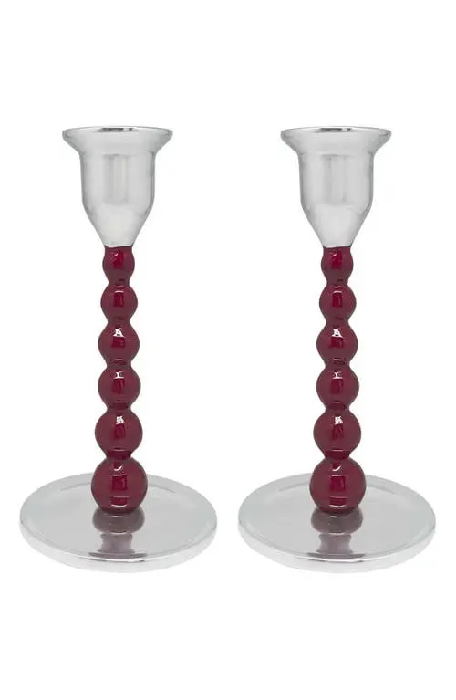 MARIPOSA Set Of 2 Pearled Candleholders - Red