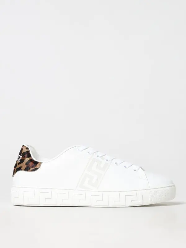 Versace Lace-up Sneakers With Leopard Print Detail - White