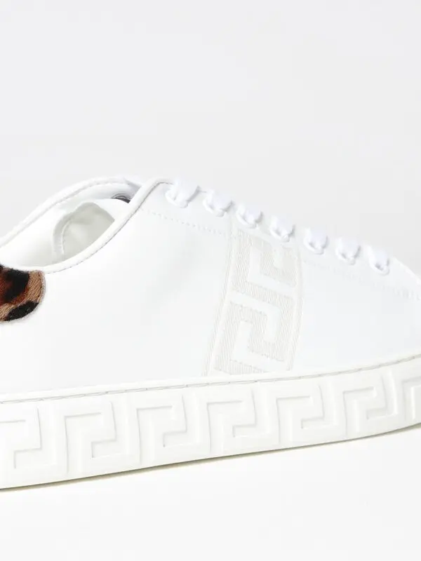 Versace Lace-up Sneakers With Leopard Print Detail - White