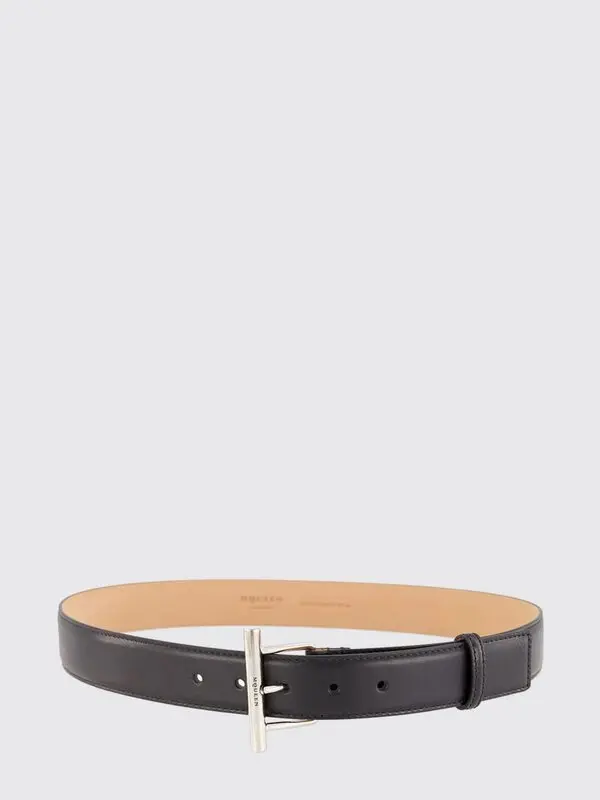 Alexander McQueen Smooth Calfskin Leather Belt With Engraved Logo Buckle - Black