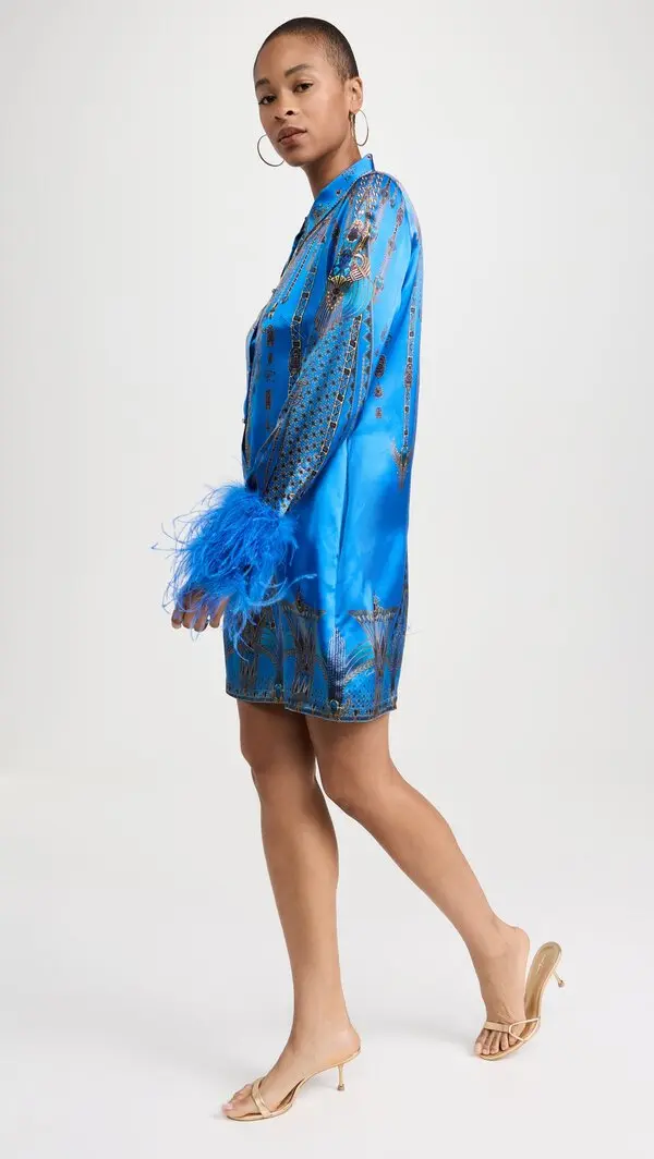 Camilla Mini Shirt Dress With Feather Cuffs In Archival Revival - 60% Off |  Editorialist