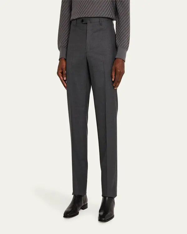 Cesare Attolini Super 150's Wool Flat-front Trousers