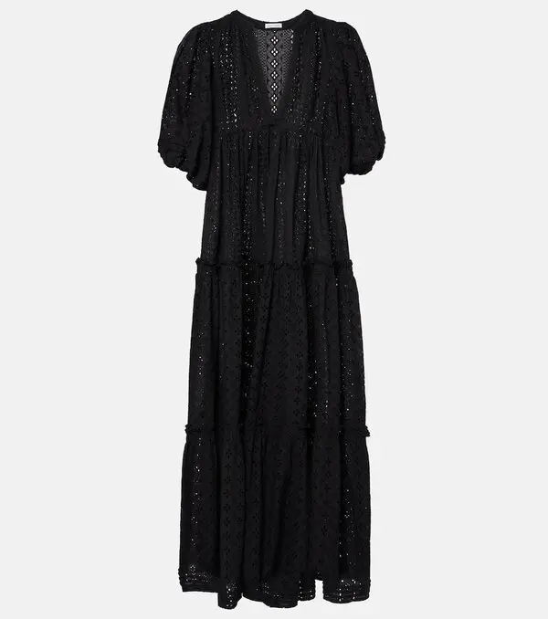 Poupette St Barth Tiered Cotton Midi Dress - Black