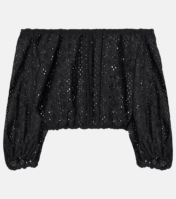 Poupette St Barth Off-shoulder Cotton Crop Top