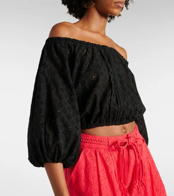 Poupette St Barth Off-shoulder Cotton Crop Top