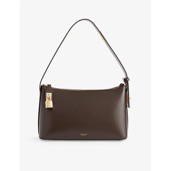 VERAFIED Leather Hobo Shoulder Bag - Dark Brown