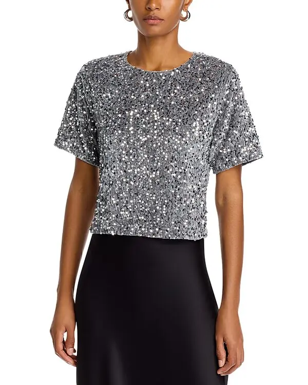 Steve Madden Cressa Sequined Velvet Top - Grey