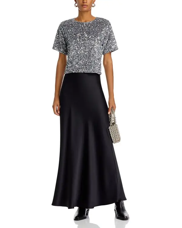 Steve Madden Cressa Sequined Velvet Top - Grey