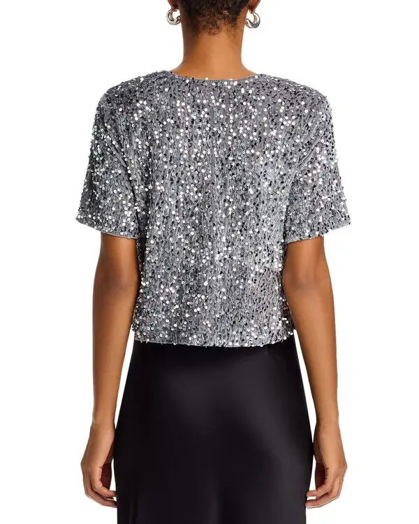 Steve Madden Cressa Sequined Velvet Top - Grey