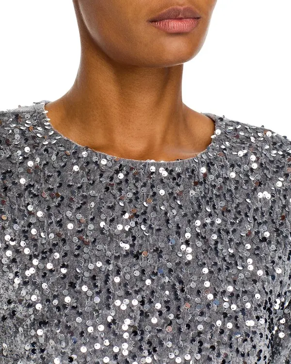 Steve Madden Cressa Sequined Velvet Top - Grey