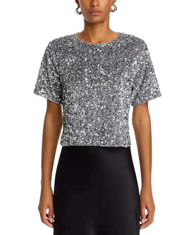 Steve Madden Cressa Sequined Velvet Top - Grey