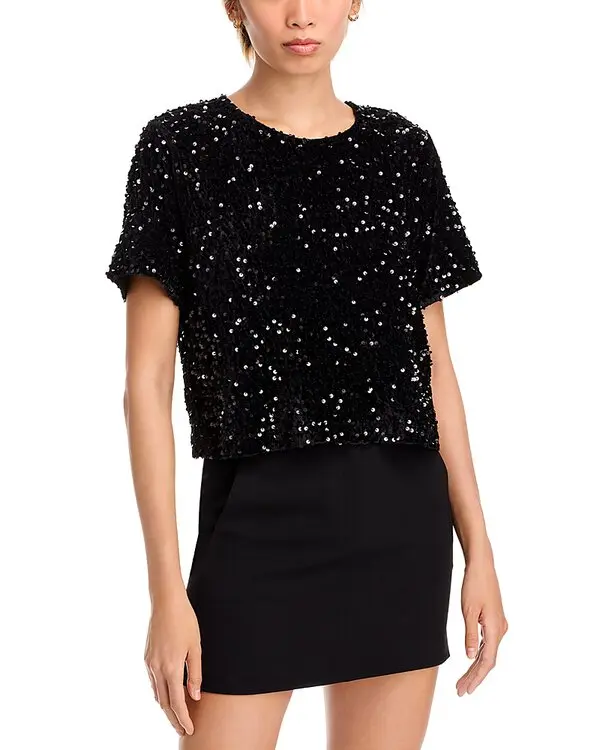 Steve Madden Sequined Velvet Top - Grey