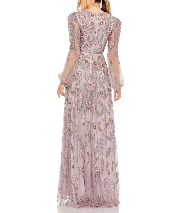 Mac Duggal Puff Sleeve Embellished A-line Gown