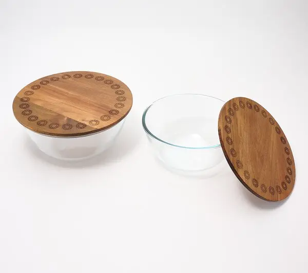 AARTI SEQUEIRA 2-pc Nestableglass Bowlsw/acaia Etched Wood Lid - One-color