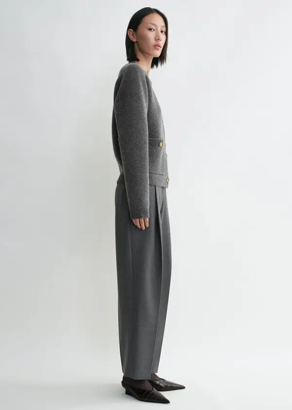 TOTEME Hammered Button Cardigan - Grey Melange