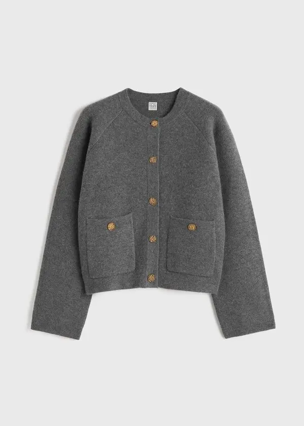 TOTEME Hammered Button Cardigan - Grey Melange
