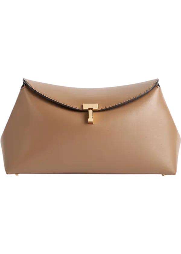 TOTEME T-lock Leather Clutch - Camel