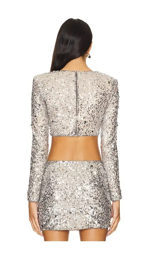 LOVERS AND FRIENDS Sequin Cropped Top With Long Sleeves