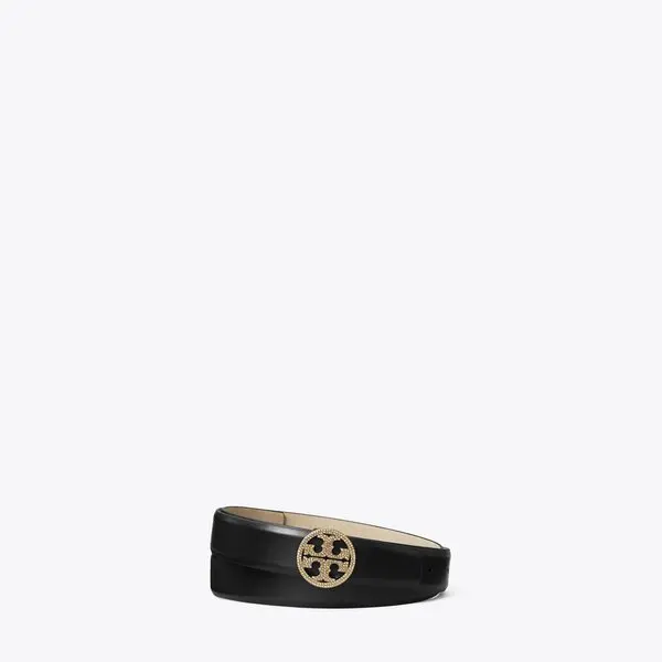 Tory Burch 1" Miller Leather Pavé Logo Belt - Black