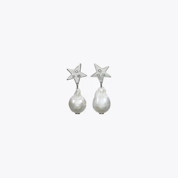 Tory Burch Moondance Pearl And Star Drop Earrings - Tory Silver/pearl/crystal