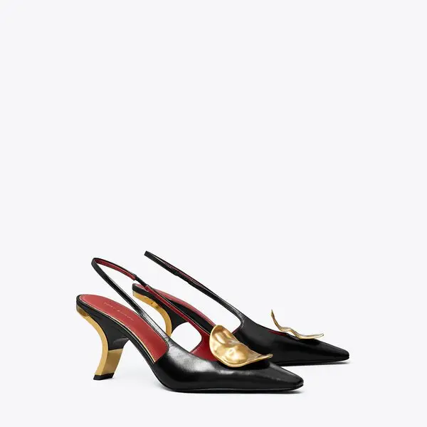 Tory Burch Patos Mismatched Slingback Heel - Perfect Black/gold