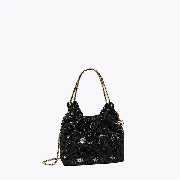 Tory Burch Mini Fleming Sequin Hobo Bag - Black