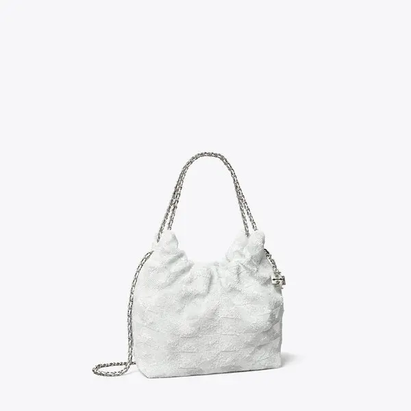 Tory Burch Mini Fleming Sequin Hobo Bag - White