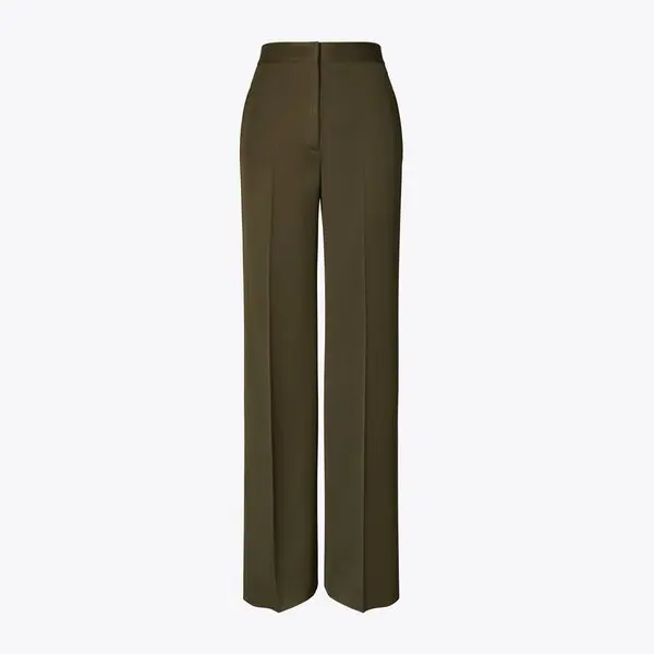 Tory Burch Wide-leg Wool Trousers - Olive Green