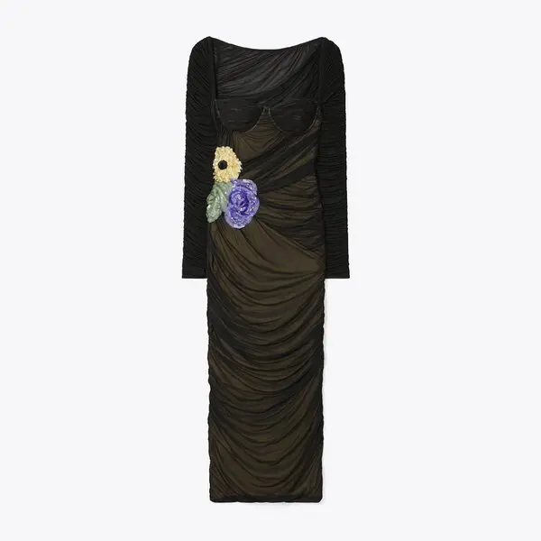 Tory Burch Embellished Viscose Ruched Dress