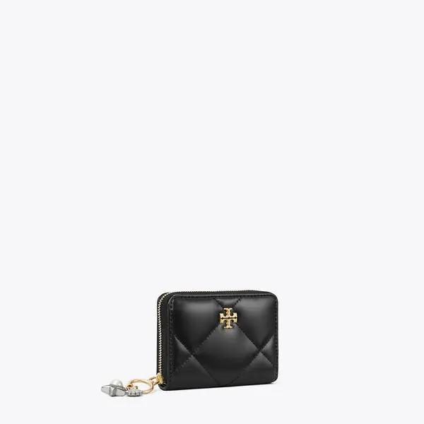 Tory Burch Small Kira Diamond Quilt Charm Zip-around Wallet - Black