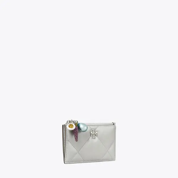 Tory Burch Kira Diamond Quilt Charm Zip Card Case - Gray
