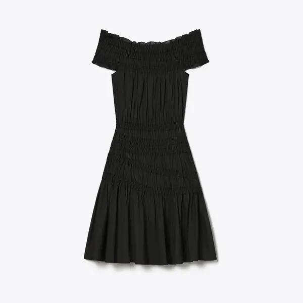 Tory Burch Smocked Cotton Mini Dress - Black